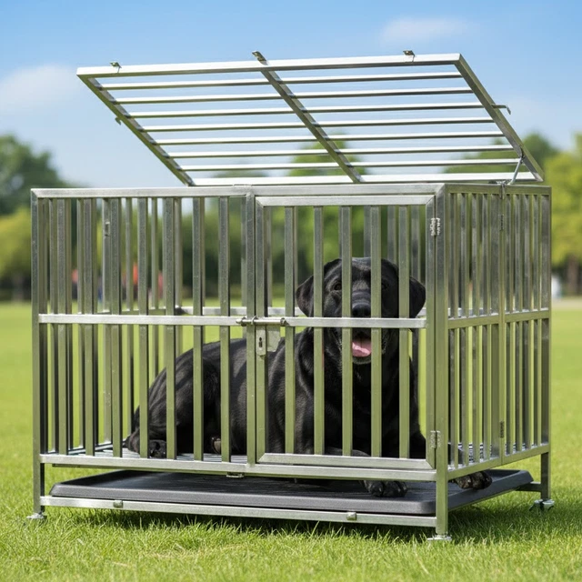 PORIYA DOG CAGE Metal Pet Kennel Strong w/ Wheels & Tray Lock Quick ...