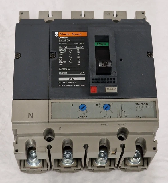 MERLIN GERIN COMPACT NS250N 250Amp 4-Pole MCCB Circuit Breaker TM250D ...