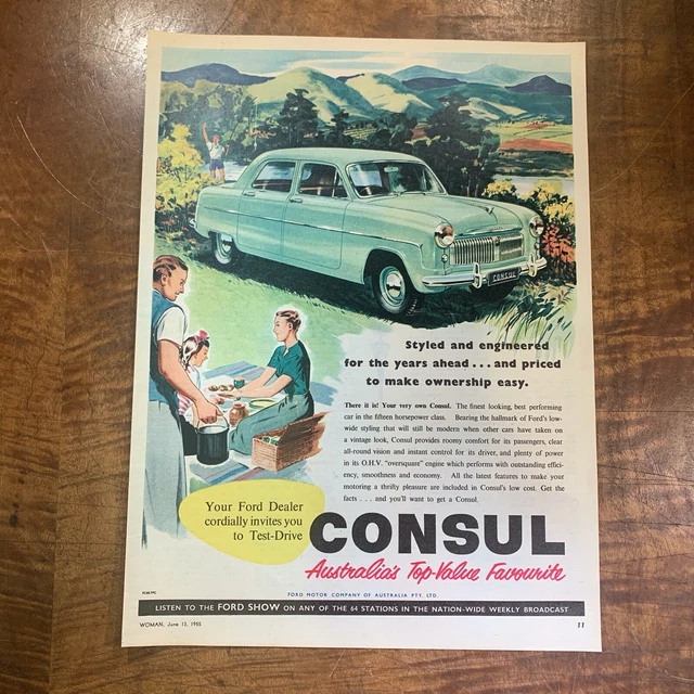 VINTAGE 1955 'FORD Consul' Australia Magazine Advertisement Poster ...