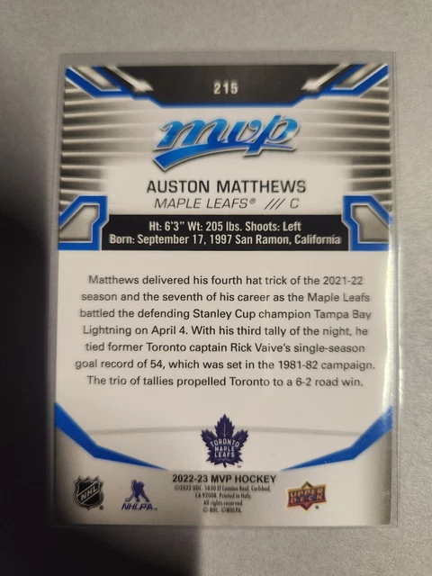 2022-23 UPPER DECK MVP Blue Script #215 Auston Matthews Toronto Maple ...