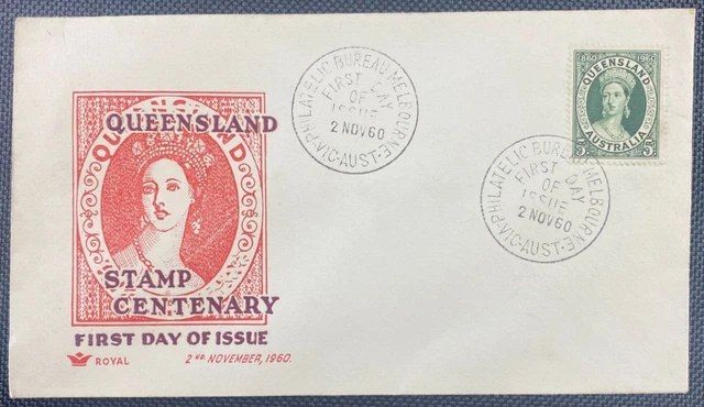 1960 QUEENSLAND STAMP Centenary ROYAL Red FDC Melbourne Bureau FDI ...
