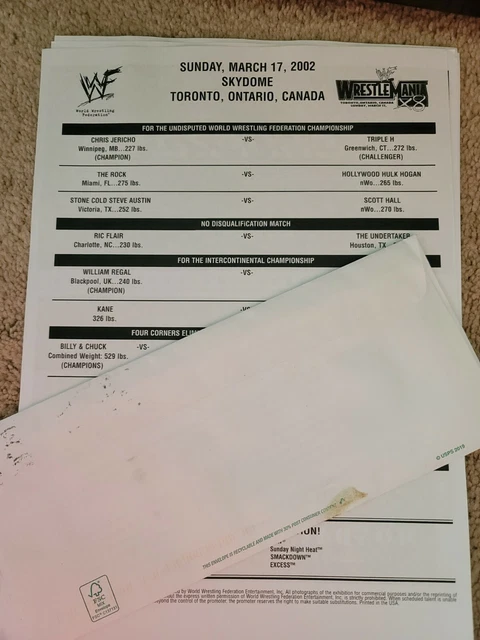 WWF WWE AEW nxt ufc line up sheet programma rivista wrestlemania 18 ...