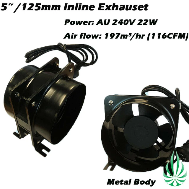 HYDROPONIC HYDROAXIS 5& 125Mm Inline Exhaust Fan Axial Ventilation Duct ...