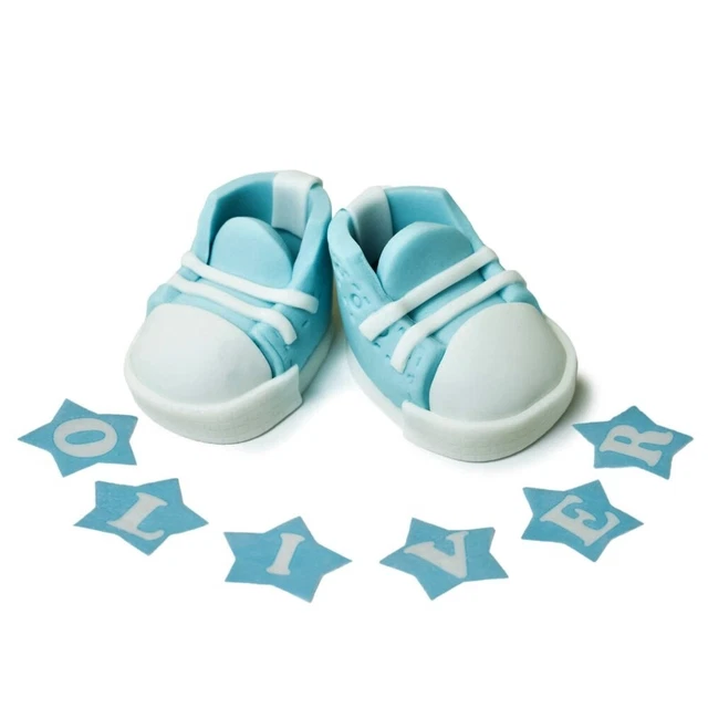 BLUE BOOTS CAKE toppers EDIBLE Fondant decoration Christening Baby Boy ...