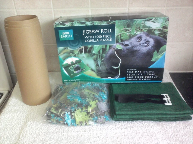 1000 PIECE JIGSAW BBC Earth Gorilla Puzzle with Roll Up Felt Matt £7.99 ...
