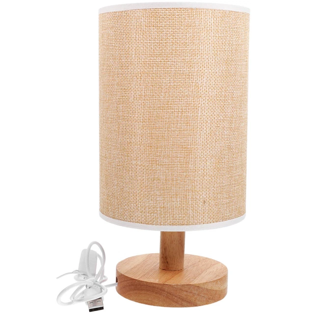 TABLETOP WOOD BASE Lamp Cloth USB Desktop Lamp Bedroom Bedside ...