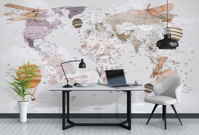 3D AIRPLANE WORLD Map B913 Wallpaper Wall Mural Removable Self-adhesive ...