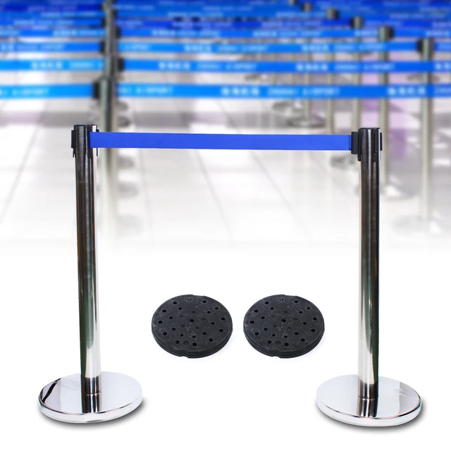 35& BLUE QUEUE Pole Stanchion Retractable Belt Crowd Control Safety ...
