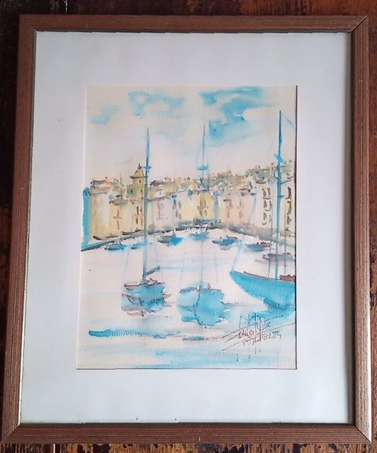 AQUARELLE SIGNÉE DE 1984 - port de Saint-Tropez - 31 x 24 cm EUR 25,00 - PicClick FR