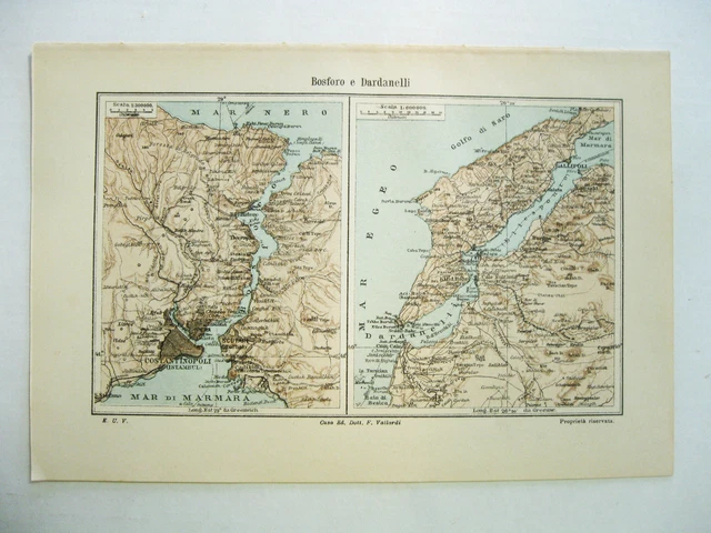 STAMPA ANTICA OLD map mappa BOSFORO DARDANELLI TURCHIA COSTANTINOPOLI ...