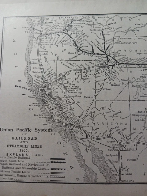 1905 DATED TRAIN Route Map UNION PACIFIC SYSTEM RAILROAD & STEAMSHIP ...