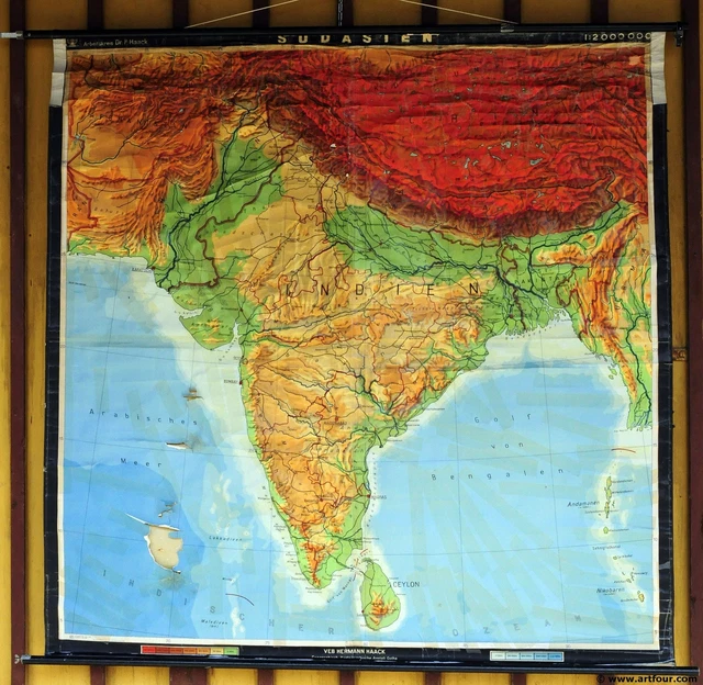 VINTAGE MAP PULL-DOWN wall chart poster print South Asia India Ceylon £ ...