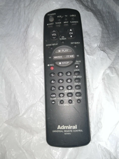ADMIRAL G0105AJ TV Cable VCR Player Universal Remote Control for Model ...