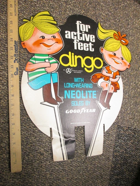 GOODYEAR SHOE STORE display sign 2-sided 1960s DINGO boot pogo stick ...