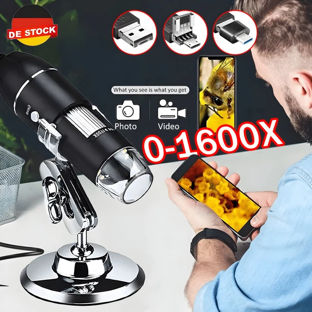 MINI USB DIGITAL Mikroskop Lupe 1600X HD Microscope Kamera 8 LEDs für ...