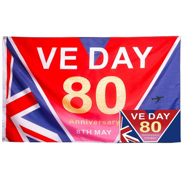 VE DAY 80TH Anniversary Flag 2025, 5x3ft VE Day 80 Anniversary ...