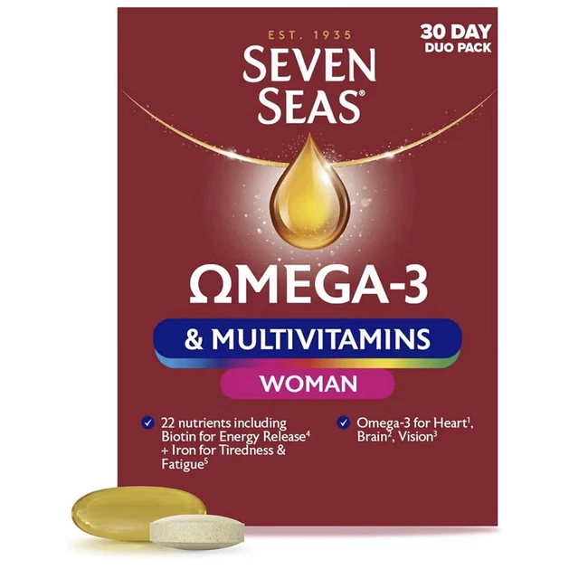 SEVEN SEAS OMEGA-3 & Multivitamins Woman, With Biotin and Iron, 30-Day ...