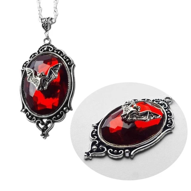 GOTHIC RED BAT Glass Pendant Necklace Red Bat Pendant Necklace ...