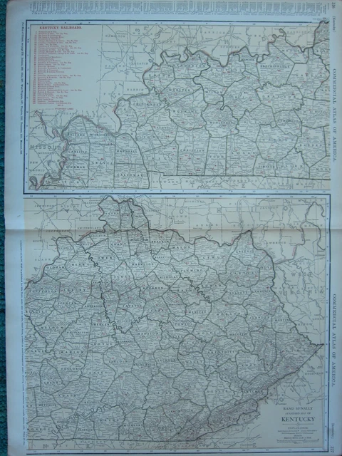 1922 LARGE AMERICA Map ~ Kentucky Railroads Jackson Boyle Owen ~ Rand ...