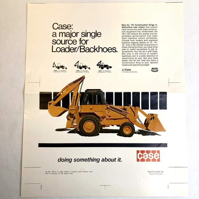 VINTAGE CASE LOADER and Backhoe 1975 Original Sales Brochure Form 965A ...