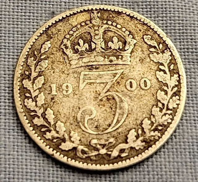 SOLID SILVER OLD Three pence Coin 1900 Proof Queen Victoria Sterling 3D ...