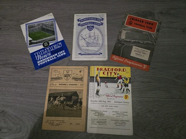 FOOTBALL PROGRAMMES X 5 from the 1950s,portsmouth,birmingham,swindon ...
