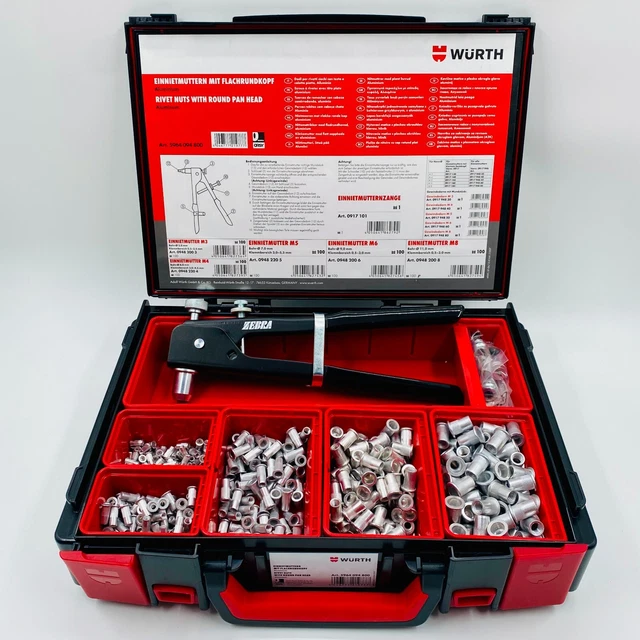 WÜRTH EINNIETMUTTERN SET Sortiment Systemkoffer Zange Nietenmuttern M4 ...