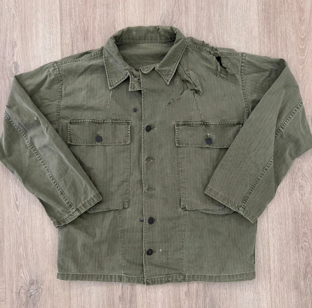 VINTAGE WWII US Army HBT Utility Jacket 1940s Olive 13 Star Buttons OD7 ...