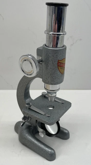 ANTIQUE OPTICO CAST iron microscope (1960) in box - science laboratory ...