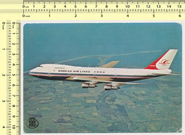 009 KAL BOEING 747B Korean Air Lines 1980 Stamp old photo postcard ...