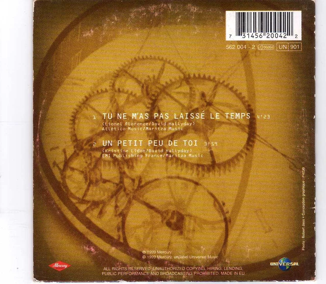 DAVID HALLYDAY - Tu Ne M'As Pas Laissé Le Temps - CDS - 1999 - Pop ...