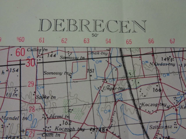 ZWEITER WELTKRIEG US-ARMEE Karte von UNGARN mit dem Titel "DEBRECEN ...