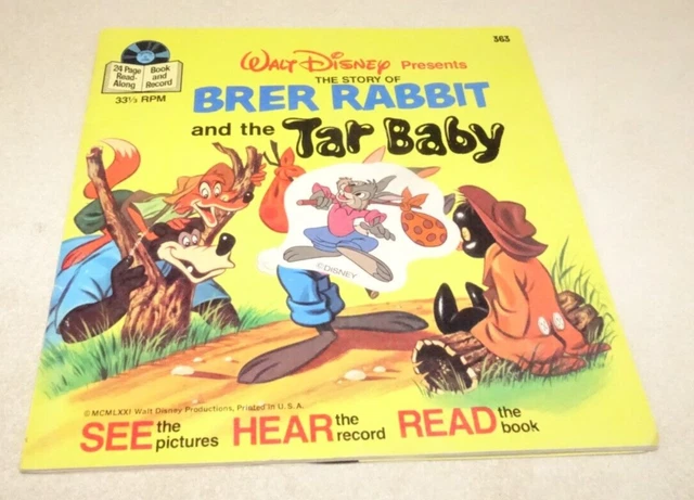 WALT DISNEY BRER Rabbit Tar &Baby Book+Record 1977 Children Songs Read ...