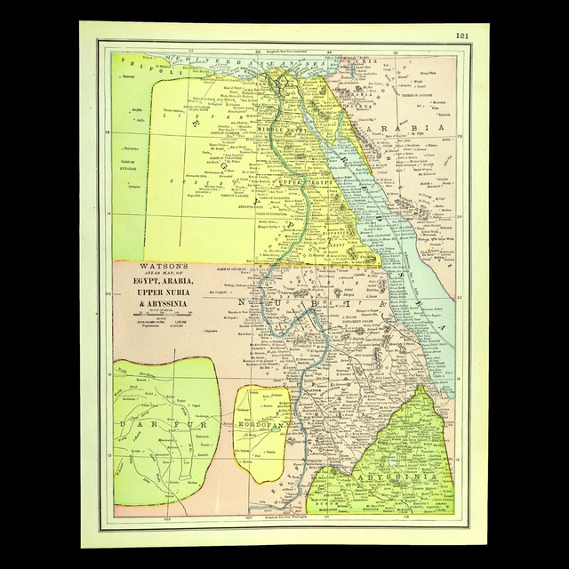 ANTIQUE EGYPT MAP Upper Nubia Nile River Map East Africa Old Original ...