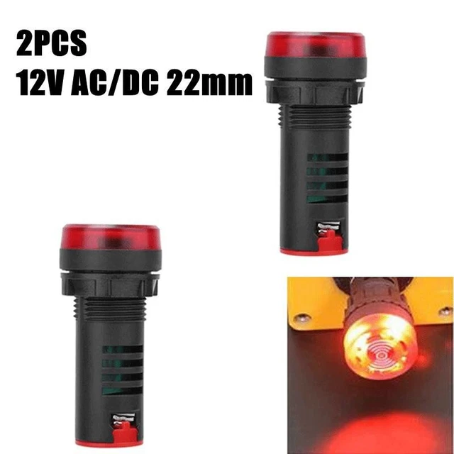 AC/DC 12V RED Flashing Warning Indicator Light with Buzzer 22mm AD16 ...