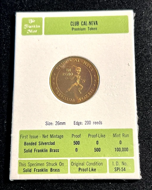 CLUB CAL-NEVA BRONZE Medal Token Coin Proof Medallion Franklin Mint SPI ...
