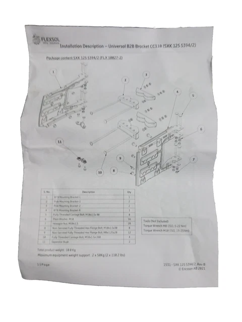 SXK1255394/2 ERICSSON BACK To Back(B2B) Radio(Rru) Mount Bracket $257. ...