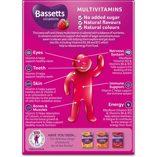 BASSETTS VITAMINS 7-11 Years Raspberry Flavour Multivitamins 30 Gummies ...