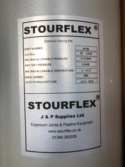 STOURFLEX JET DOSING POT - 20 LITRE JP750, Max Working Pressure 10.5 ...