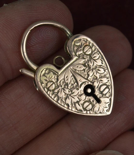 LARGE VICTORIAN 9CT Rose Gold Engraved Padlock Charm Pendant £245.00 ...