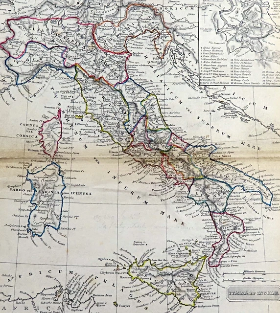 MAP OF ITALY Ancient Rome Antique Hand coloured Engraving 1832 ...