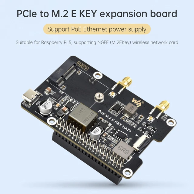 RASPBERRY PI 5 PCIe to M.2 E Key with PoE Ethernet Power Supply Adapter ...