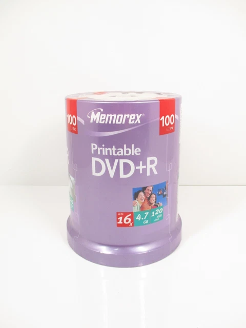 MEMOREX PRINTABLE DVD-R 100 Pack 16X 4.7GB 120 Minute Recordable NEW ...