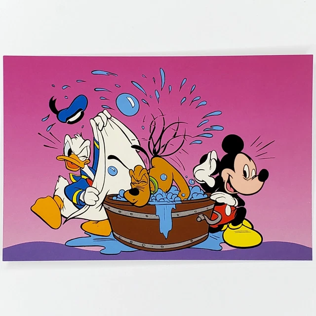 MICKEY MOUSE AND Friends Postcard Disney Donald Duck Pluto Dog Bath ...