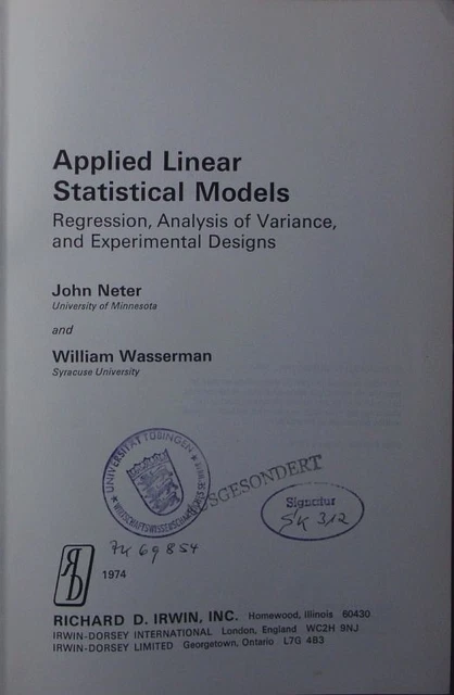 Applied Linear Statistical Models Regression Analysis Of Variance And Experim Eur 22 90