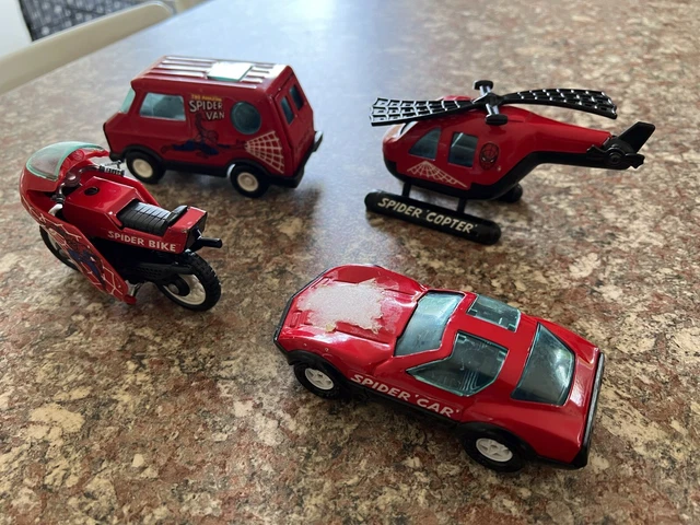 VINTAGE SPIDERMAN BUDDY L Corp 1980, Spider Van, Copter, Car & Bike £25 ...