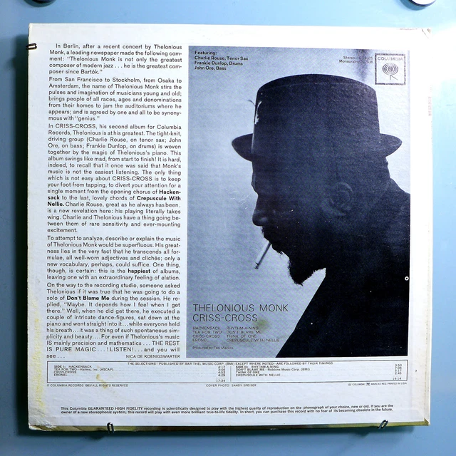 THELONIOUS MONK AVEC CHARLIE ROUSE~CRISS CROSS~RARE ORIG '61 COLUMBIA ...