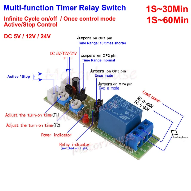 DC5V 12V 24V Infinite Cycle Loop Timer Delay Adjustable Time Relay ...