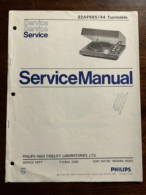 PHILIPS 22AF685/44 TURNTABLE Record Player Service Manual Original OEM ...
