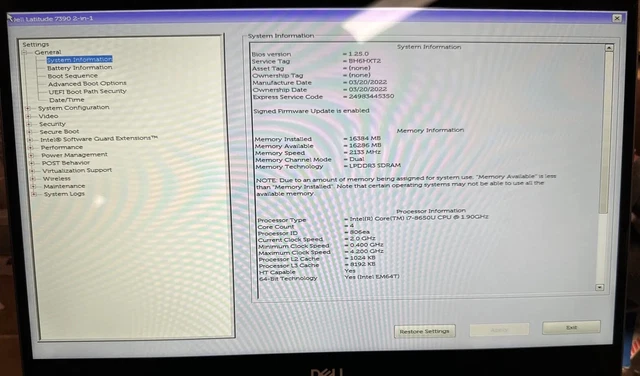 DELL LATITUDE 7390 i7-8650U 1.90GHz 16GB RAM NO Batt No HDD TOUCH ...
